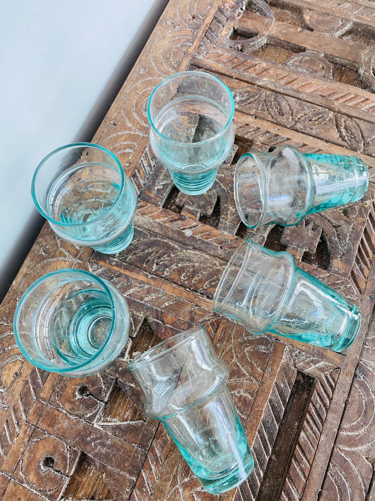 Traditional Beldi Glass | Aquamarine | Moroccan Handmade Glass | Set of ...