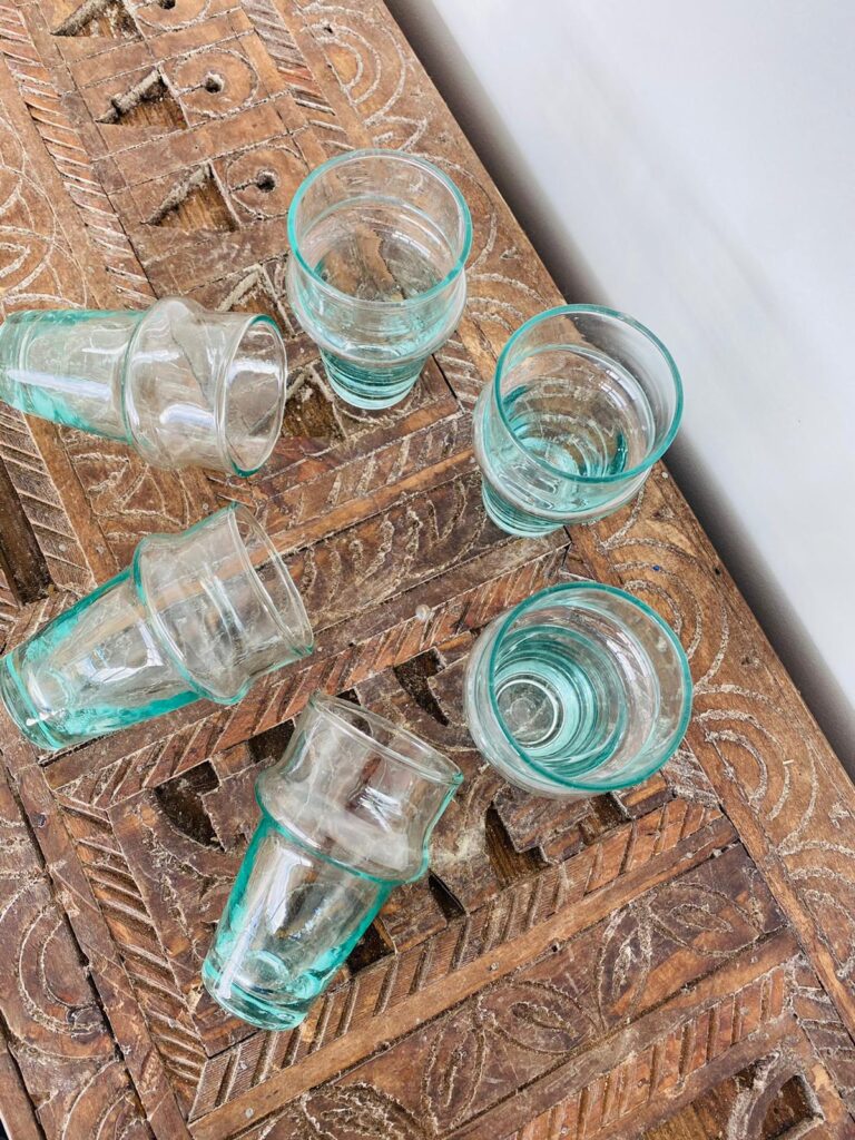 Traditional Beldi Glass | Aquamarine | Moroccan Handmade Glass | Set of ...