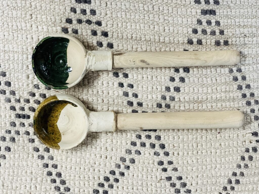 Yellow Half Glazed Moroccan Tamegroute Serving Spoon | Handmade Spoon ...